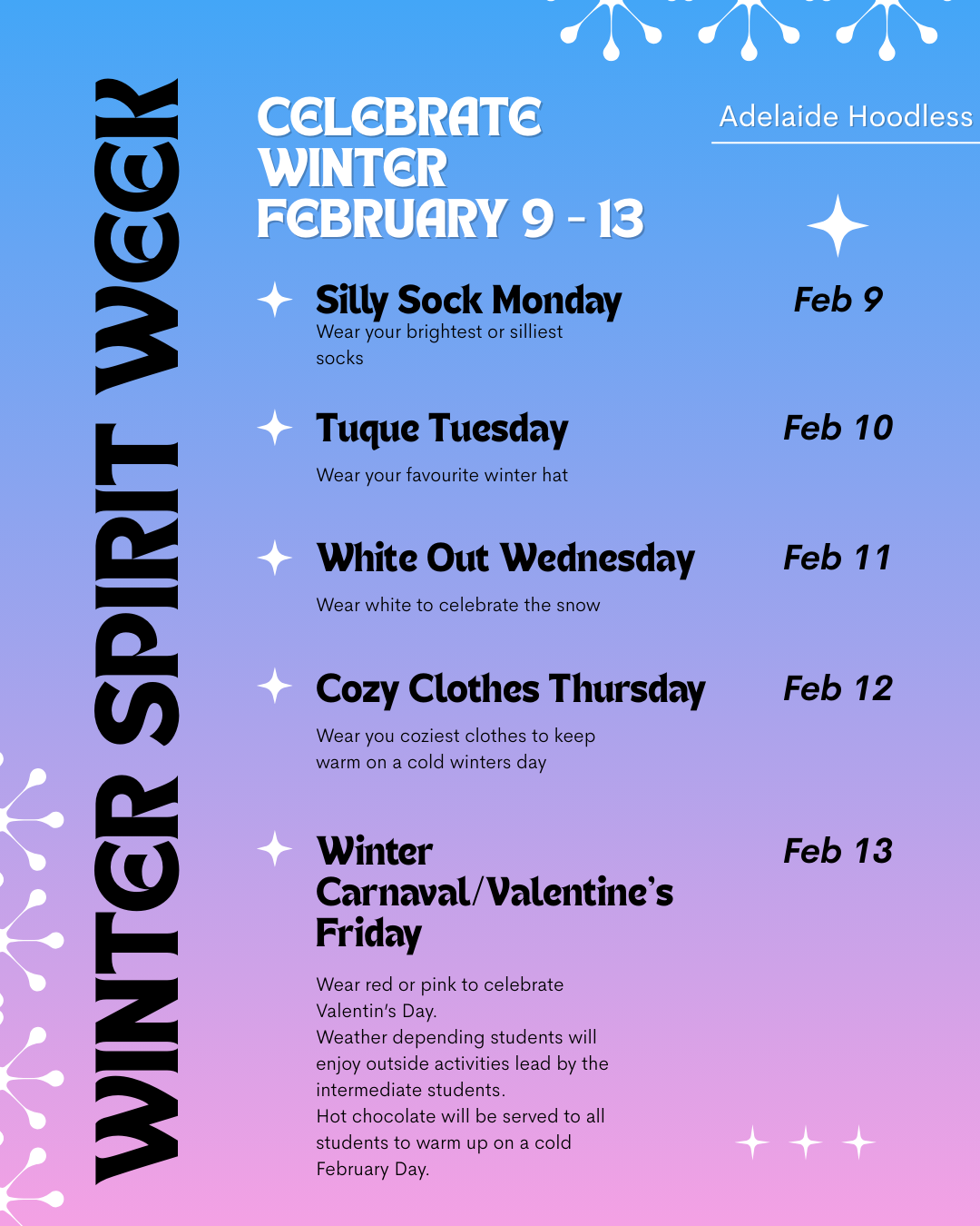 Winter Spirit Week Feb 9-13 | Adelaide Hoodless Elementary School