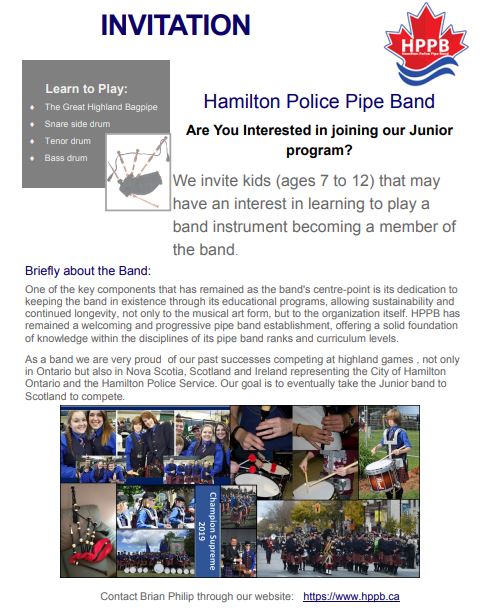 Hamilton Police Pipe Band Invitation | Allan A. Greenleaf Elementary School