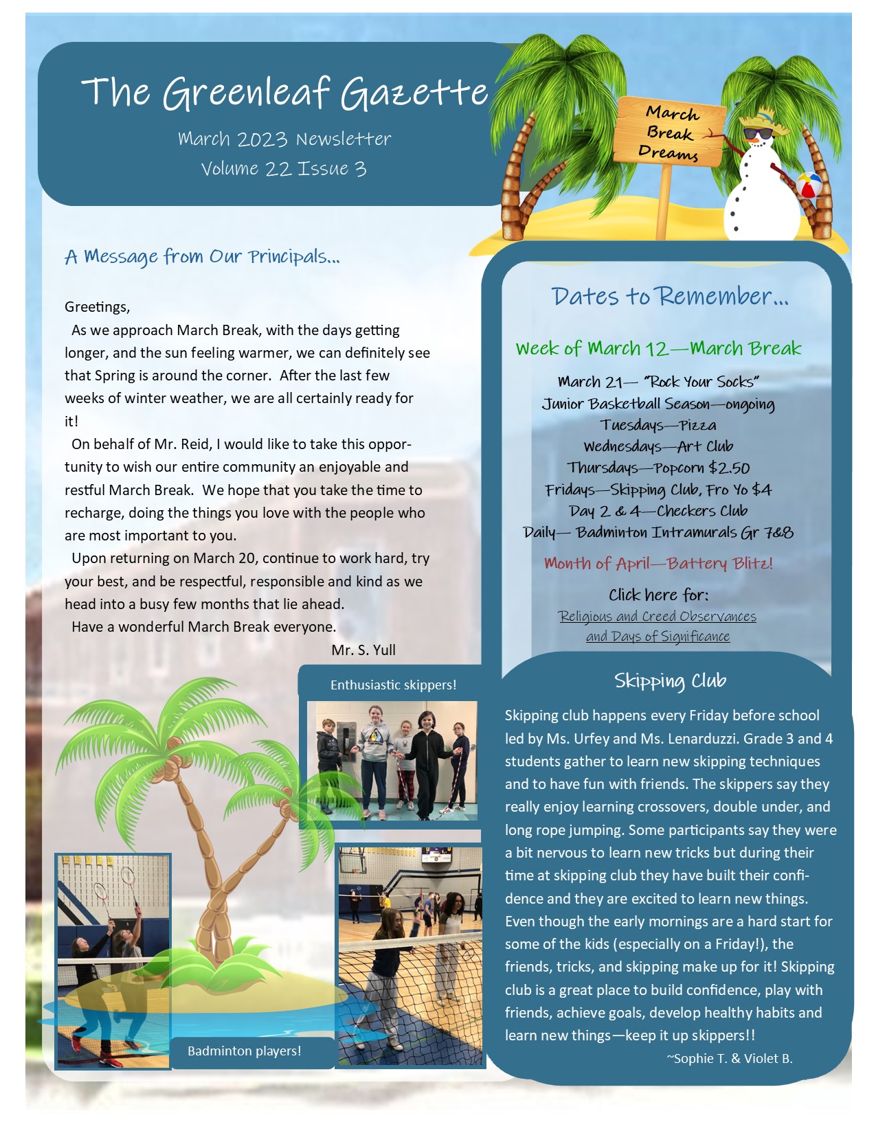March Newsletter 2023 | Allan A. Greenleaf Elementary School