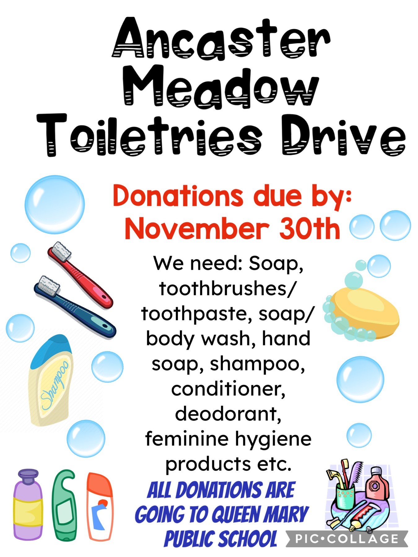 Toiletries Drive | Ancaster Meadow Elementary School