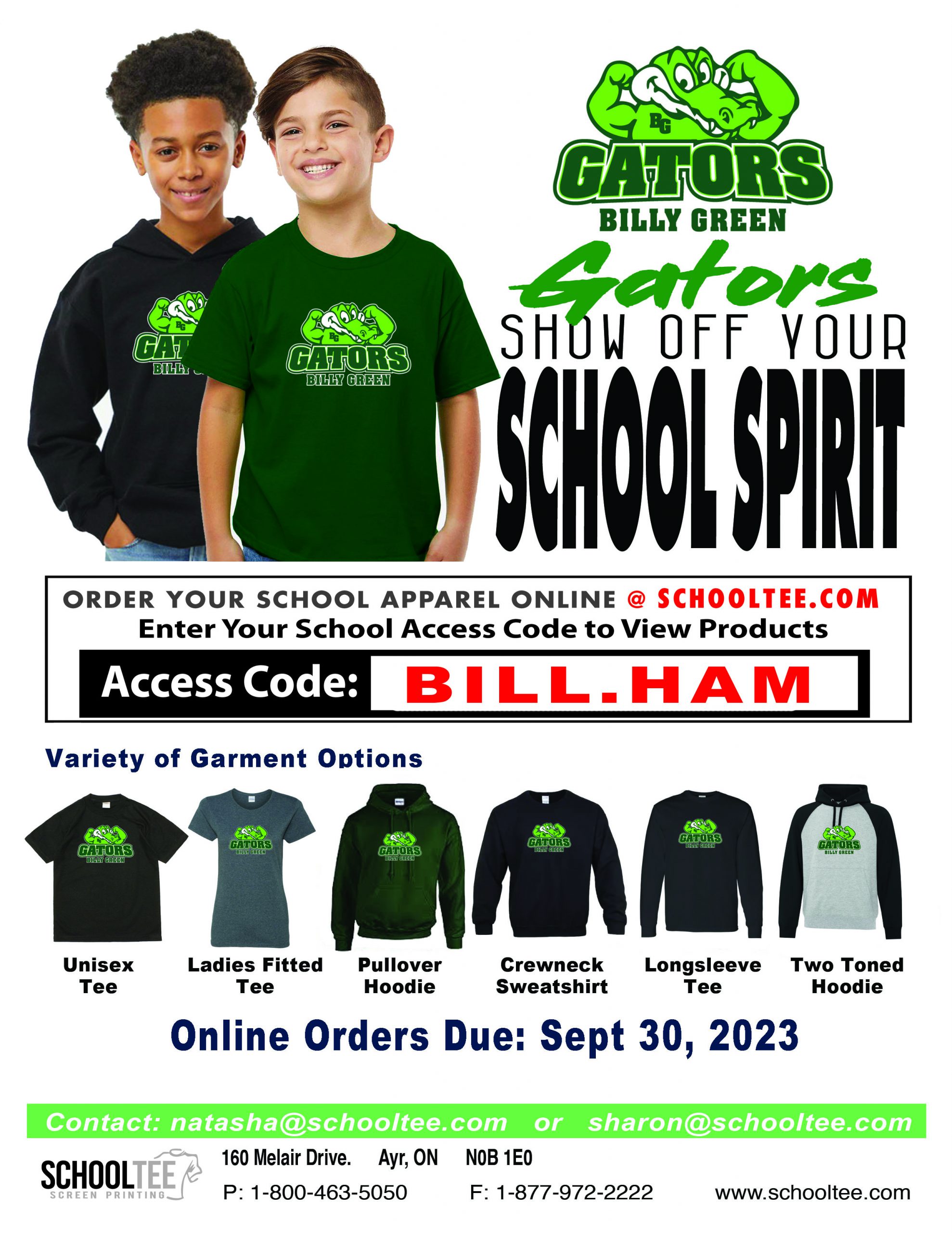 Spirit Wear (Sept 6-30) | Billy Green Elementary School