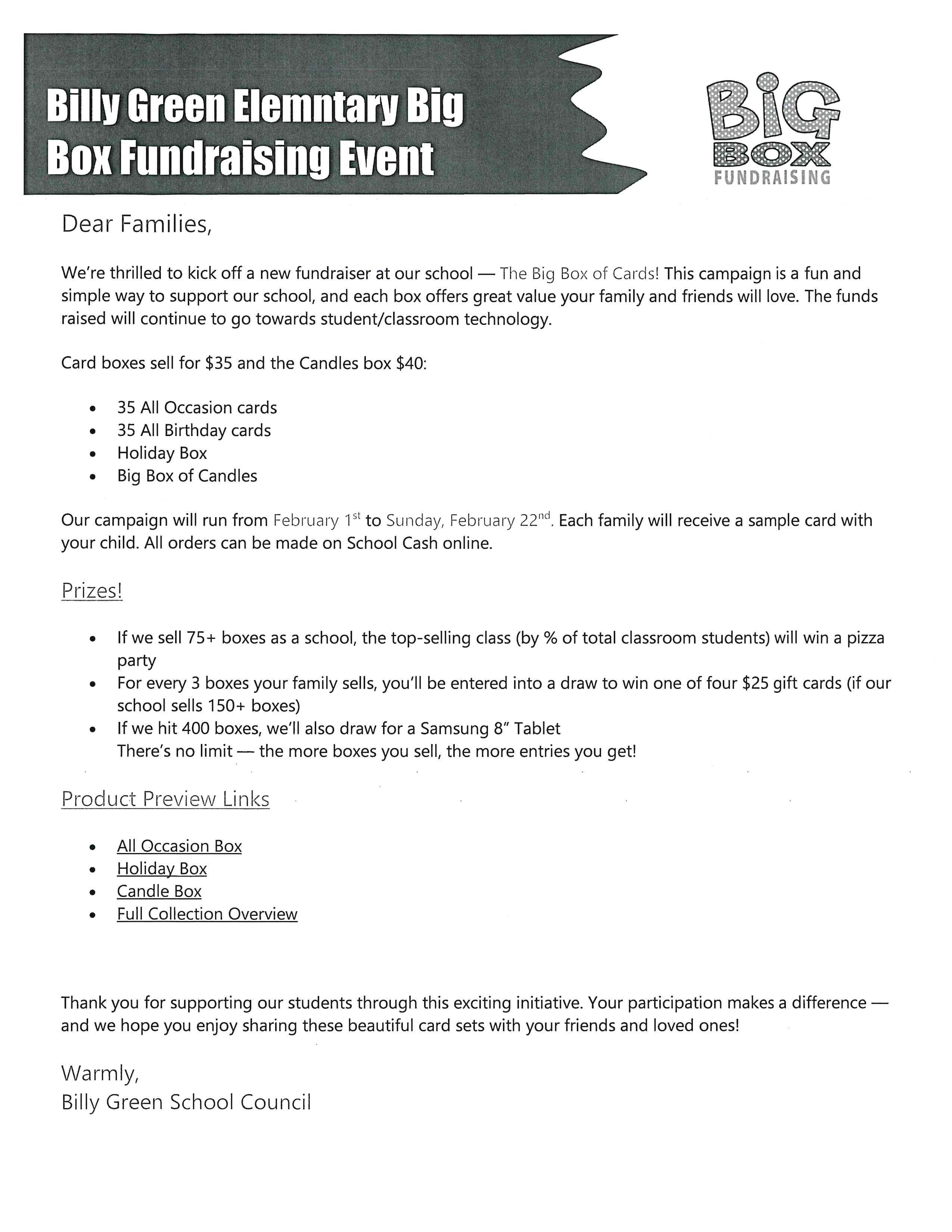Big Box Fundraising Event | Billy Green Elementary School