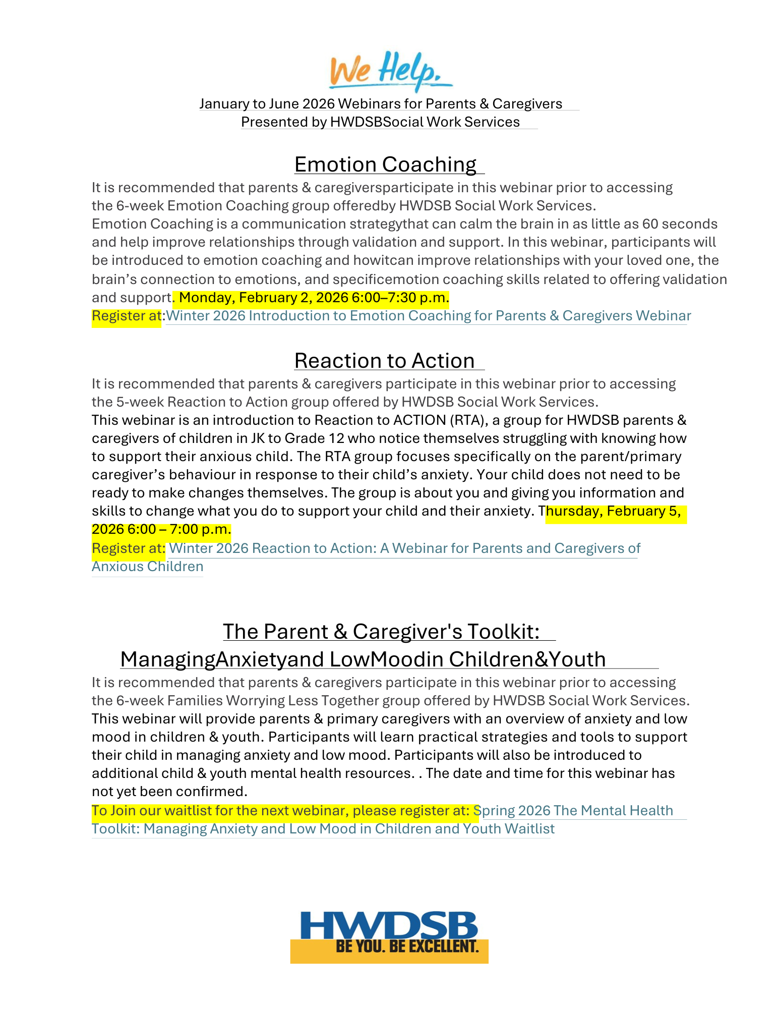 Parent and caregiver information sessions | George L. Armstrong ...