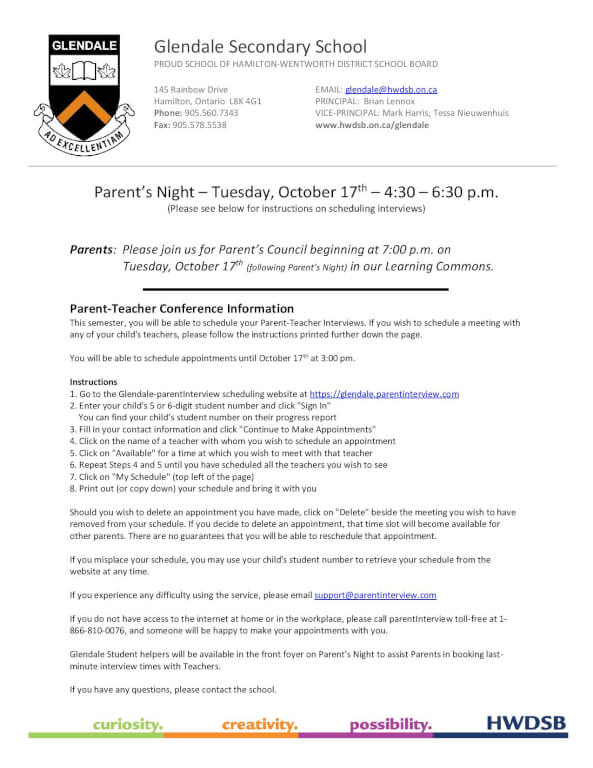 Parent Night Instructions | Glendale Secondary School