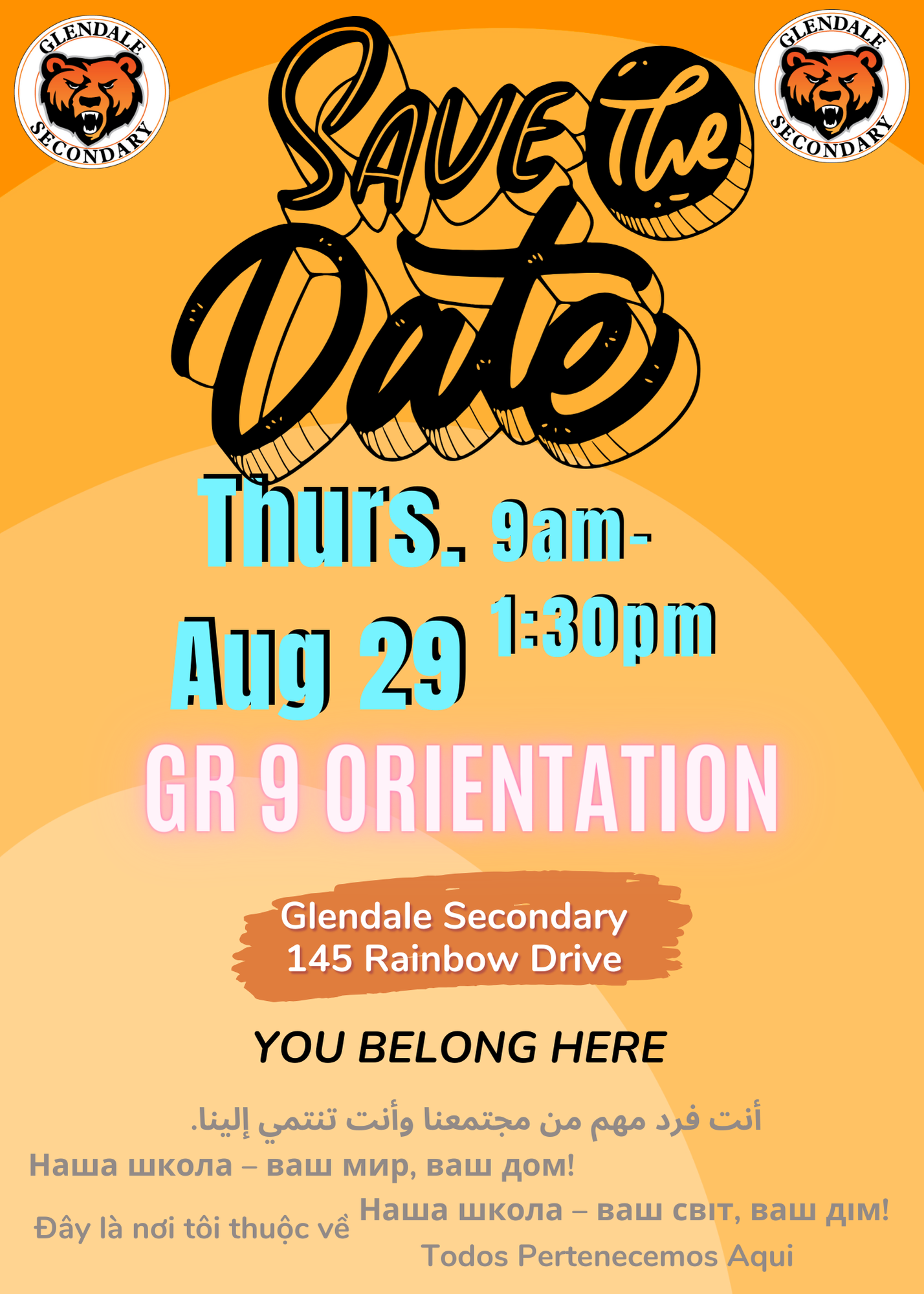 Grade 9 Orientation Day – August 29, 2024 | Glendale Secondary School