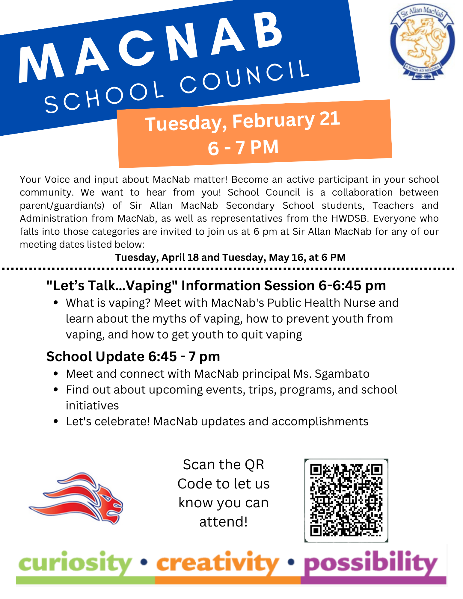 February 21, 2023 – School Council Meeting | Sir Allan MacNab Secondary ...