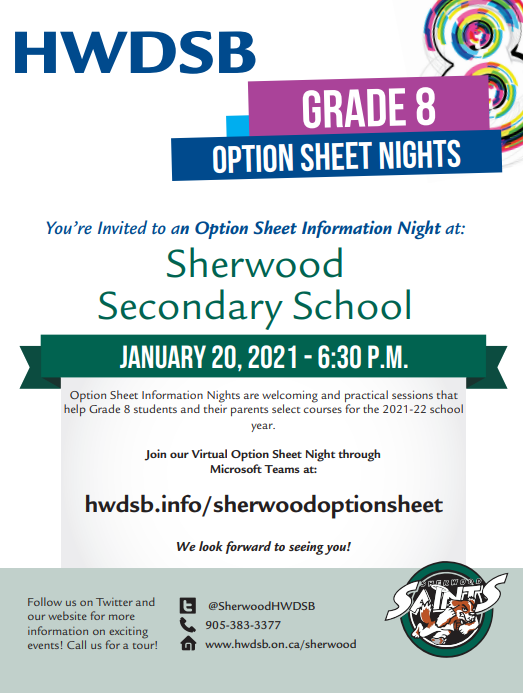 Sherwood Secondary Option Sheet Info Night! | Norwood Park Elementary ...