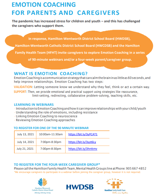 Emotion Coaching for Parents and Caregivers – July 2021 | Hamilton ...