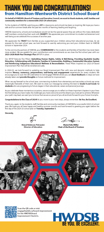 Thank You and Congratulations from HWDSB | Hamilton-Wentworth District ...